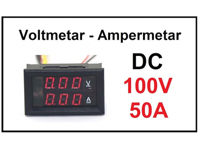 Voltmetar i Ampermetar DC 100V i 50A crveni displej