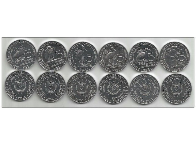 Burundi 6 x 5 franaka 2014. UNC Ptice